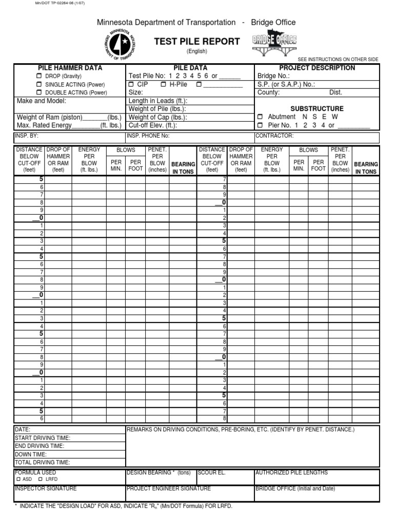 Test Pile Report: Minnesota Department of Transportation - Bridge ...