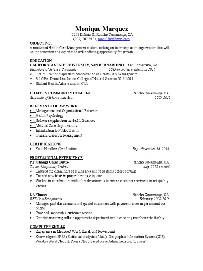 Health Management Internship Seeker | PDF