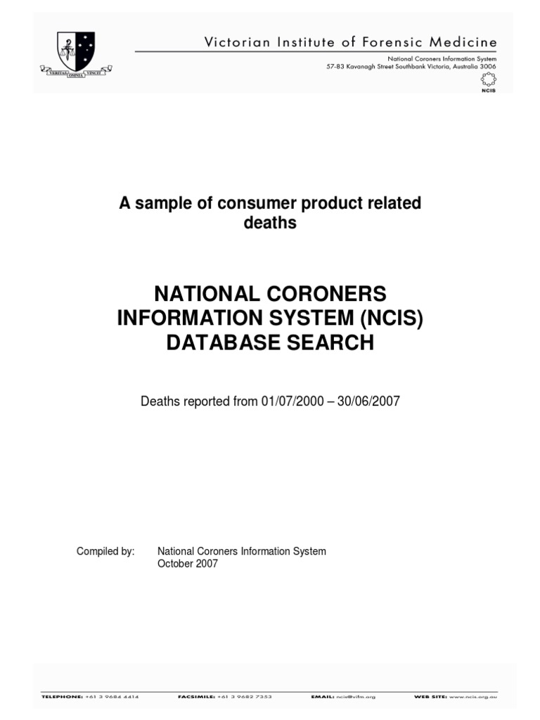 National Coroners Information System (Ncis) Database Search: A Sample ...