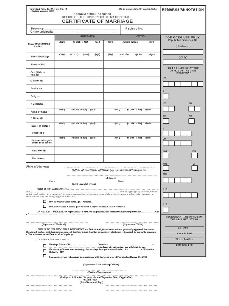 Certificate of Marriage: Republic of The Philippines Office of The ...