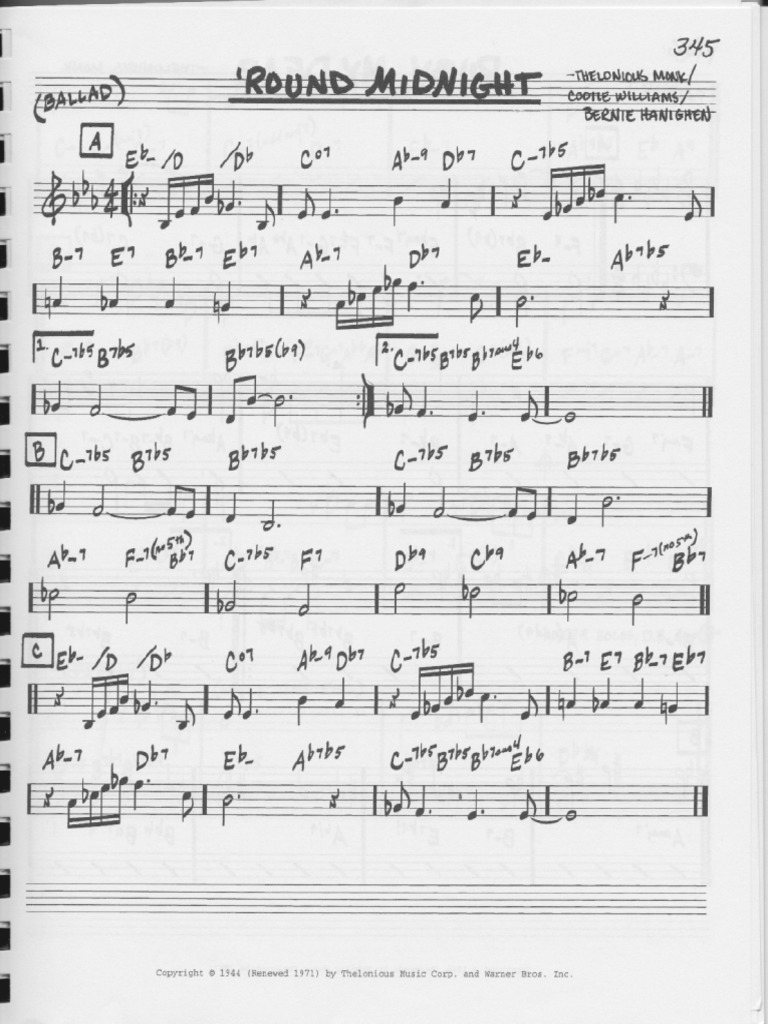 'Round Midnight Lead Sheet | PDF