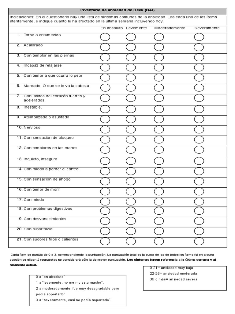 Inventario de Ansiedad de Beck | PDF | Ansiedad | Psicología anormal