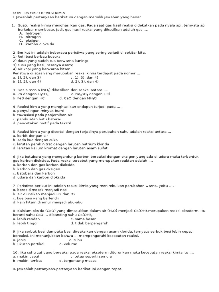 SOAL Kimia SMP Reaksi Kimia | PDF | Ilmu Sosial