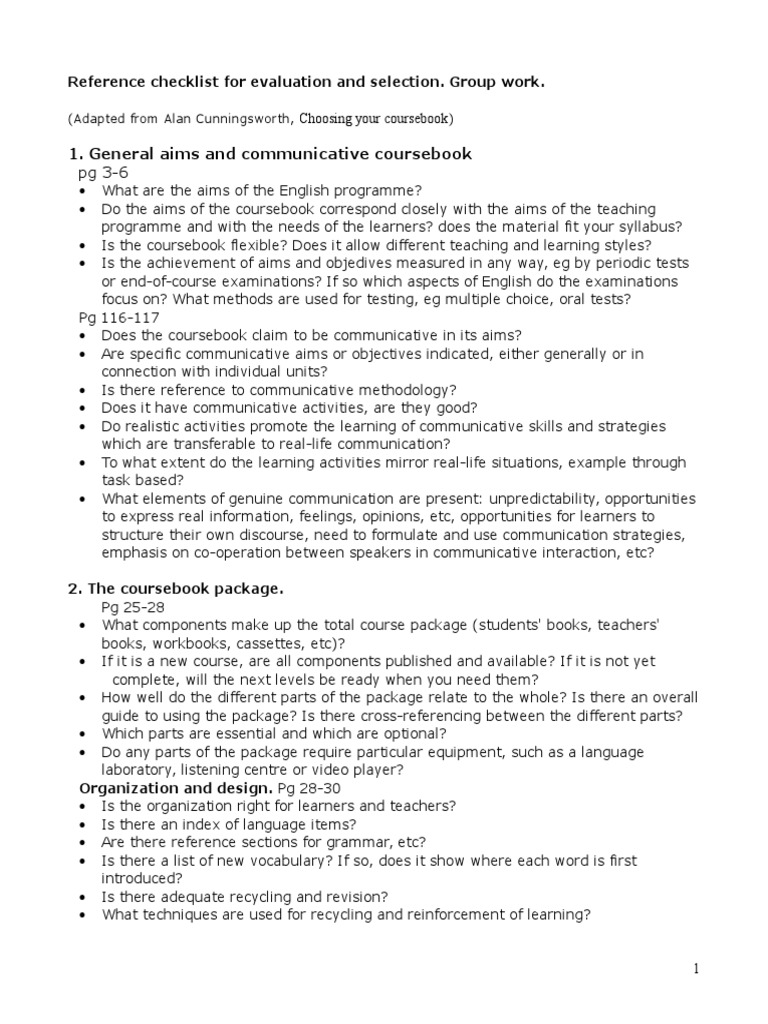 Checklist Textbook | PDF | Reading (Process) | Vocabulary