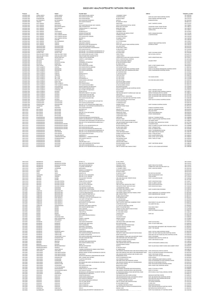 Optometrist List | PDF | Johannesburg | Durban