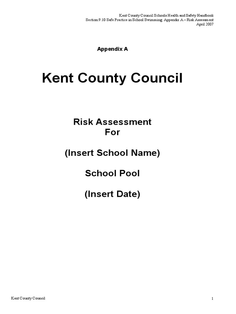 Generic Pool Risk Assessment | PDF | Swimming Pool | Scuba Diving