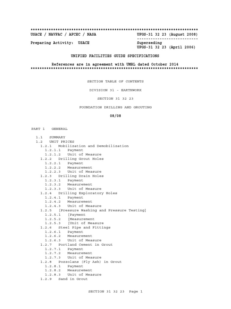 UFGS | Specification (Technical Standard) | Concrete