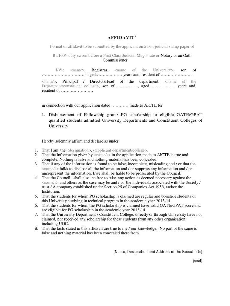 Format For The AFFIDAVIT | PDF | Finance & Money Management | Law