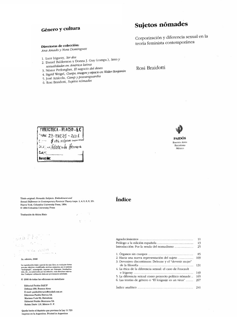 Braidotti, Rosi - Sujetos Nomades | PDF | Subjetividad | Mujer