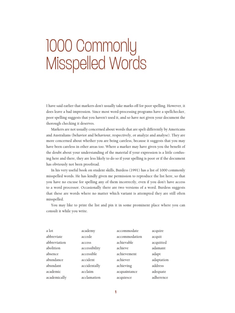 Commonly Misspelled Words | PDF | Psychology
