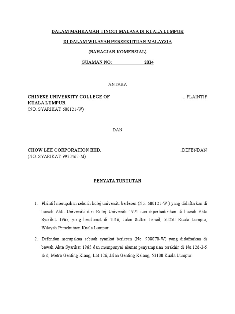 Example Statement of Claim | PDF