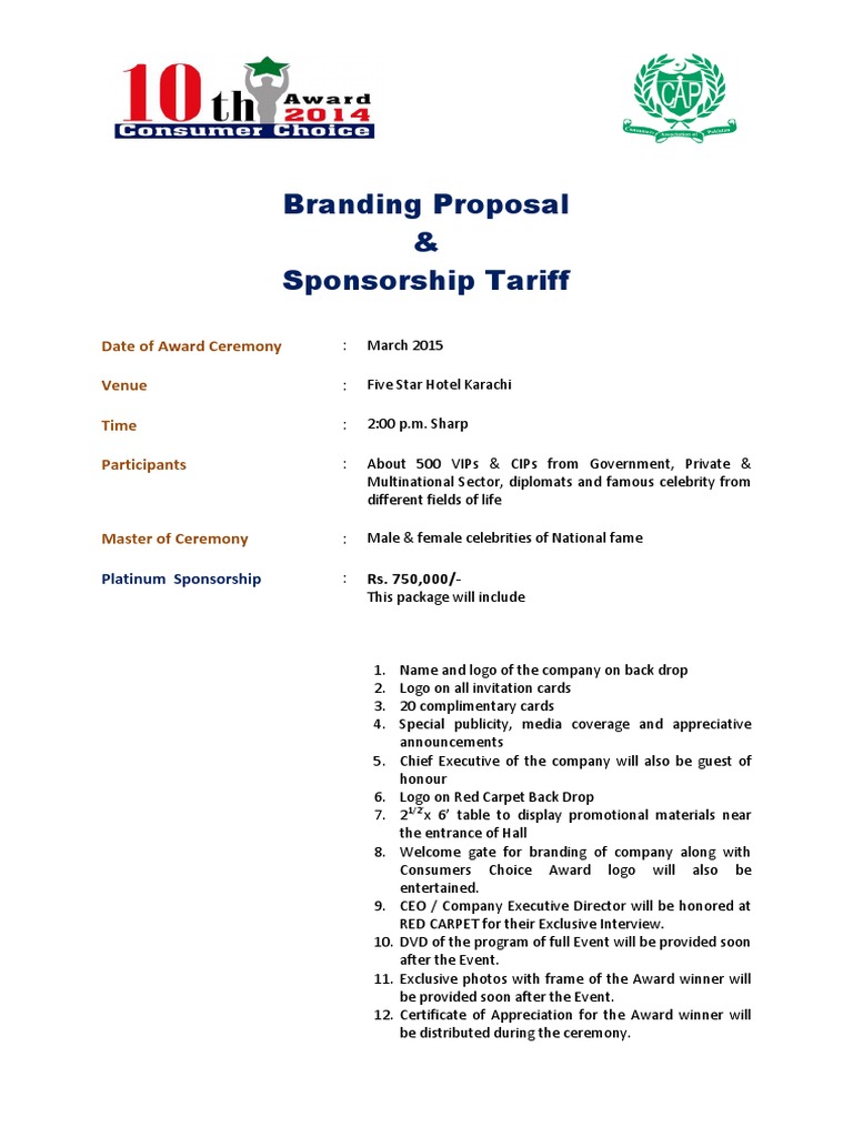 Sponsorship Tariff Sample | PDF | Sponsor (Commercial) | Cheque