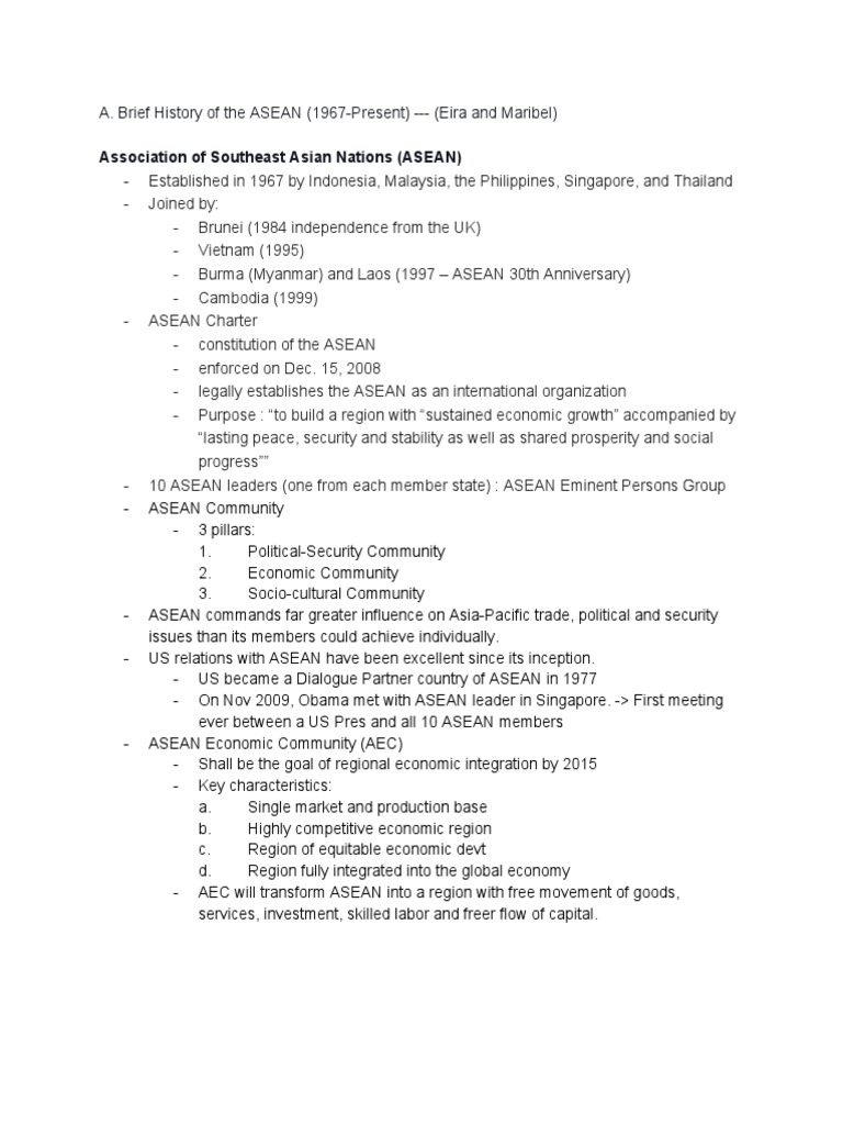 Brief History of The ASEAN (1967 Present) | PDF | Association Of ...