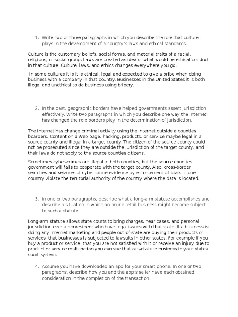 Write Two or Three Paragraphs in Which You Describe The Role That Culture Plays in The ...