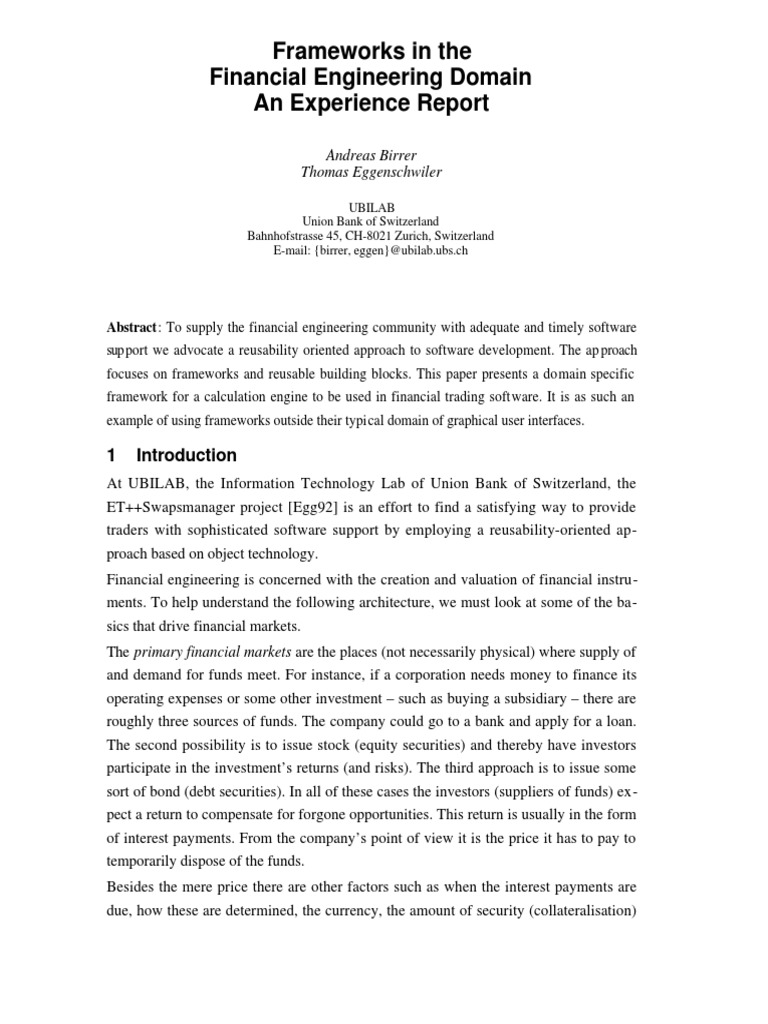 Frameworks in The Financial Engineering Domain An Experience Report ...