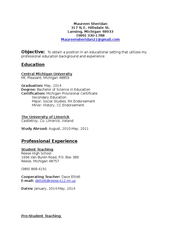 Educational Resume of Maureen Sheridan | PDF | Wellness