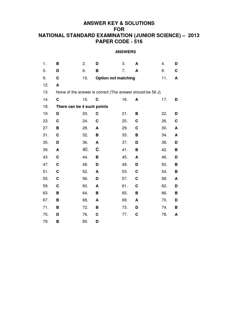 Ans Key Nsejs 2013 | PDF | Chemistry | Physical Sciences