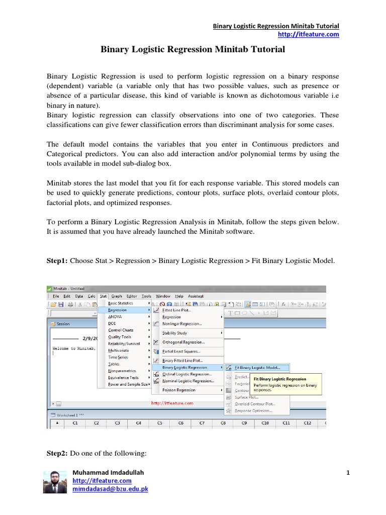 Binary Logistic Regression Mintab Tutorial | PDF | Logistic Regression ... Binary Logistic Regression Mintab Tutorial | PDF | Logistic Regression ...