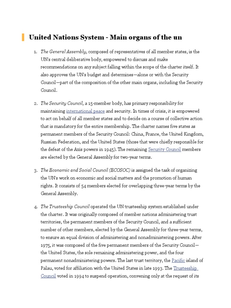 6 Organs of the United Nations | United Nations General Assembly ...