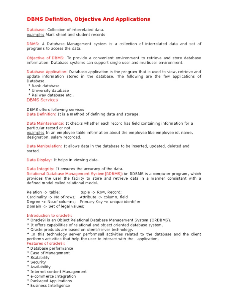 DBMS Defintion, Objective and Applications: Database | Download Free ...