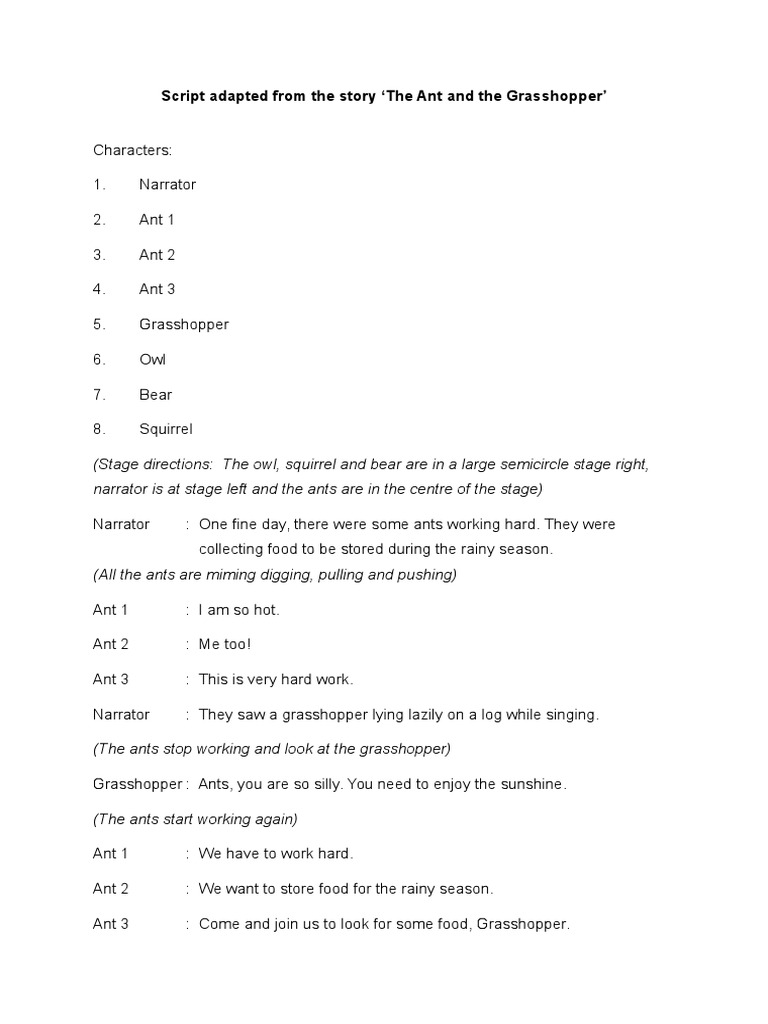 Ant and Grasshopper Play Script | PDF | Leisure