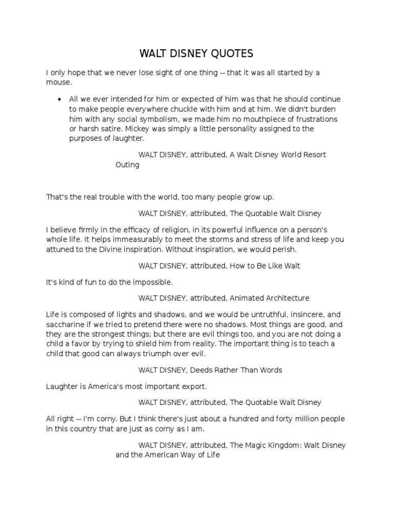 Walt Disney Quotes | PDF | Walt Disney | Prayer