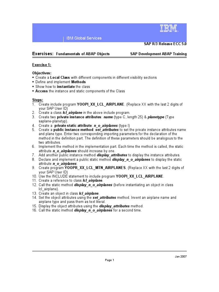 Fundamentals of ABAP Objects Exercises | PDF | Method (Computer ...