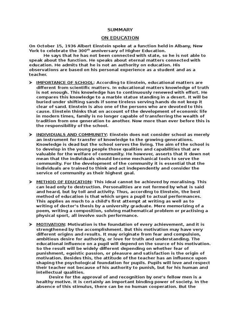 On Education Summary | Motivation | Self-Improvement