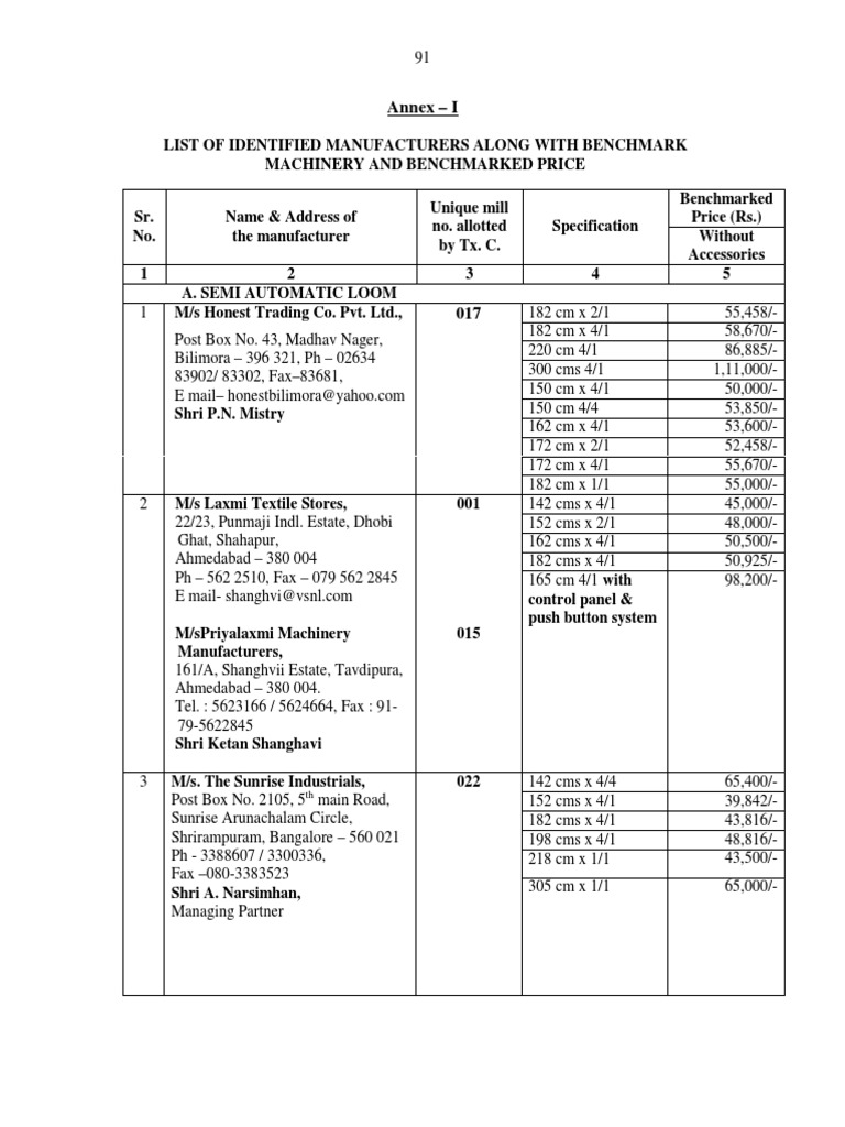 Textile Machinery Price List | PDF