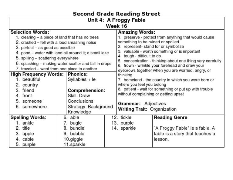 A Froggy Fable Unit 4 WK 1 | PDF
