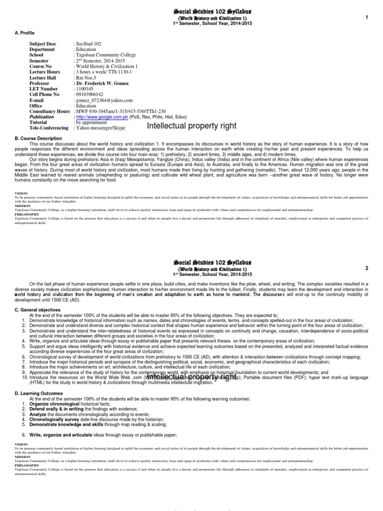 World History & Civilization Syllabus | PDF | Entrepreneurship ...