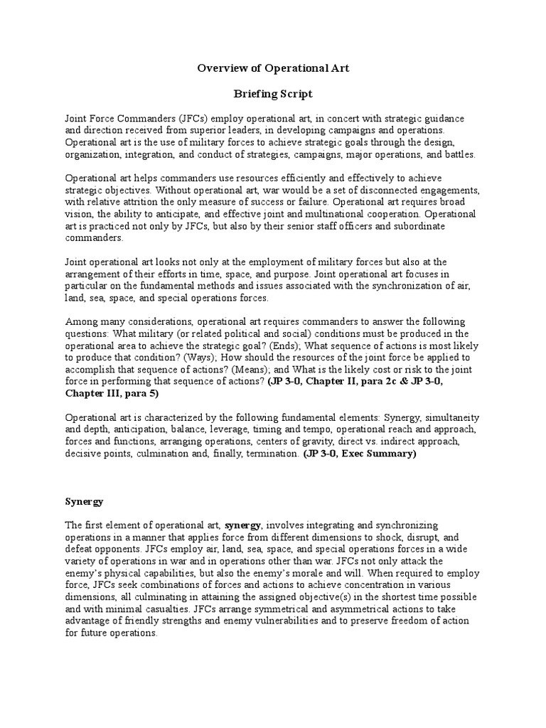 Overview of Operational Art Principles | PDF | Operational Level Of War ...