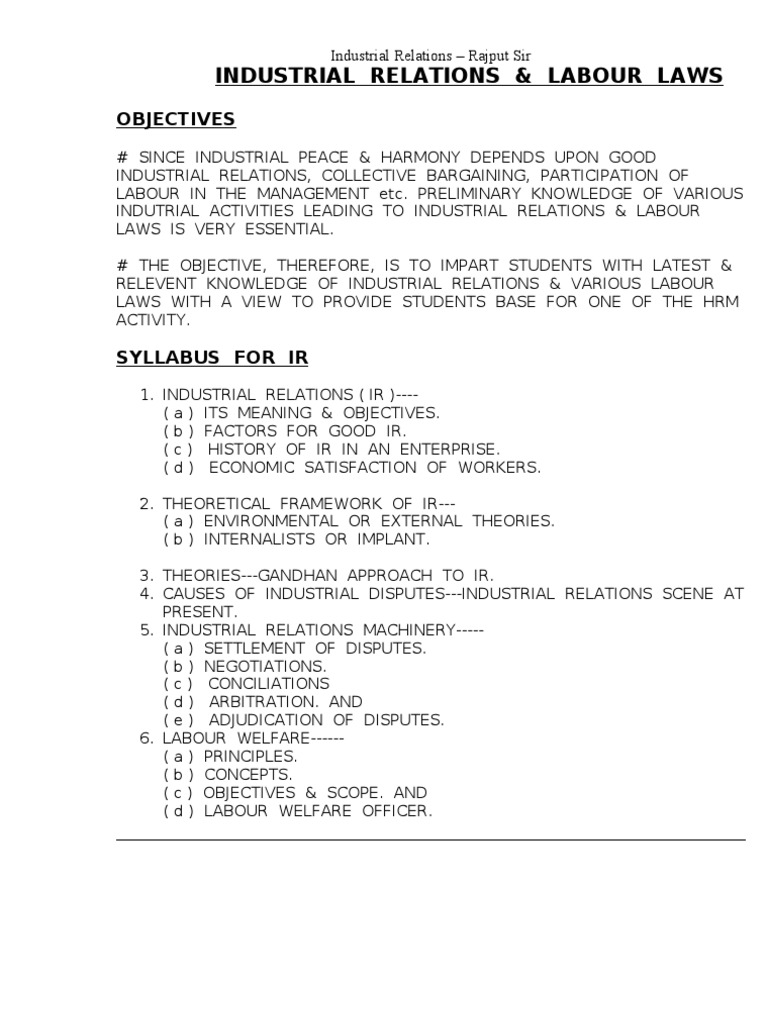 Industrial Relations & Labour Laws: Objectives | PDF | Trade Union ...