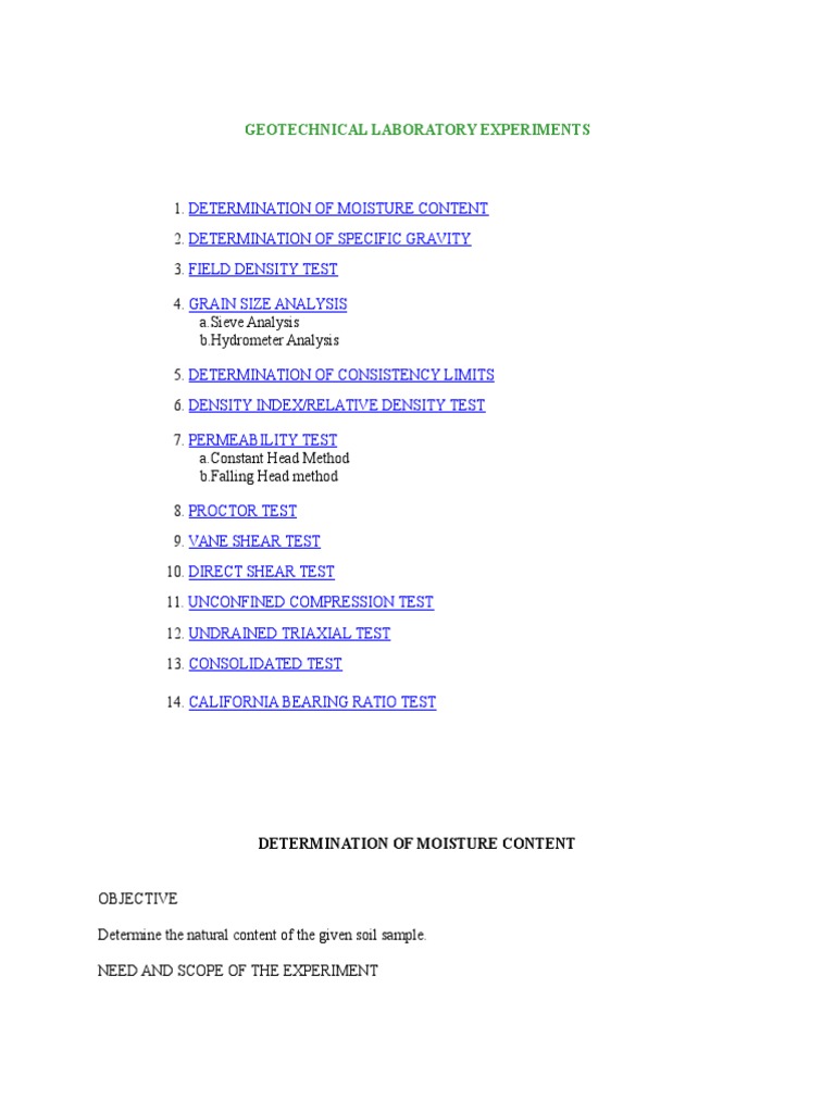 Geotechnical Laboratory Experiments | PDF | Soil Mechanics | Density