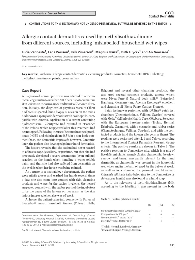 Allergic Contact Dermatitis Caused by Methylisothiazolinone From ...