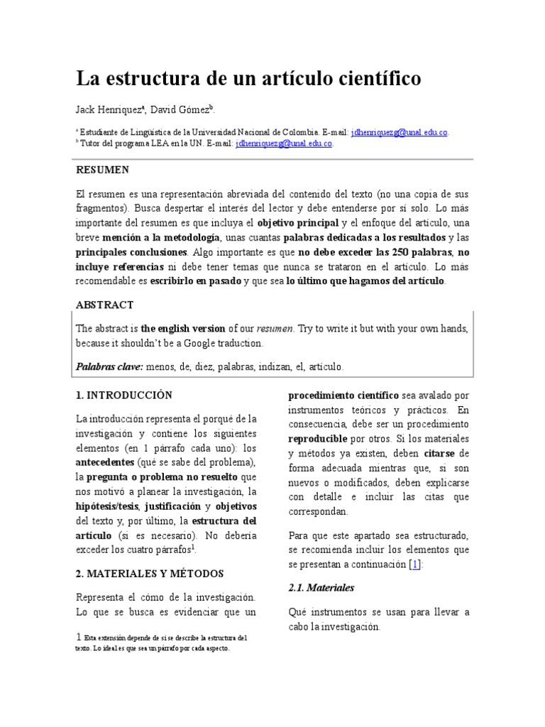[GUIA] La Estructura de Un Artículo Científico