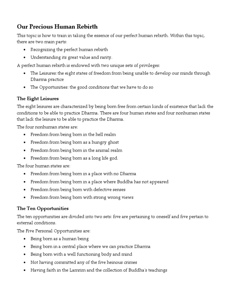 Our Precious Human Rebirth: The Eight Leisures | PDF | Buddhist ...