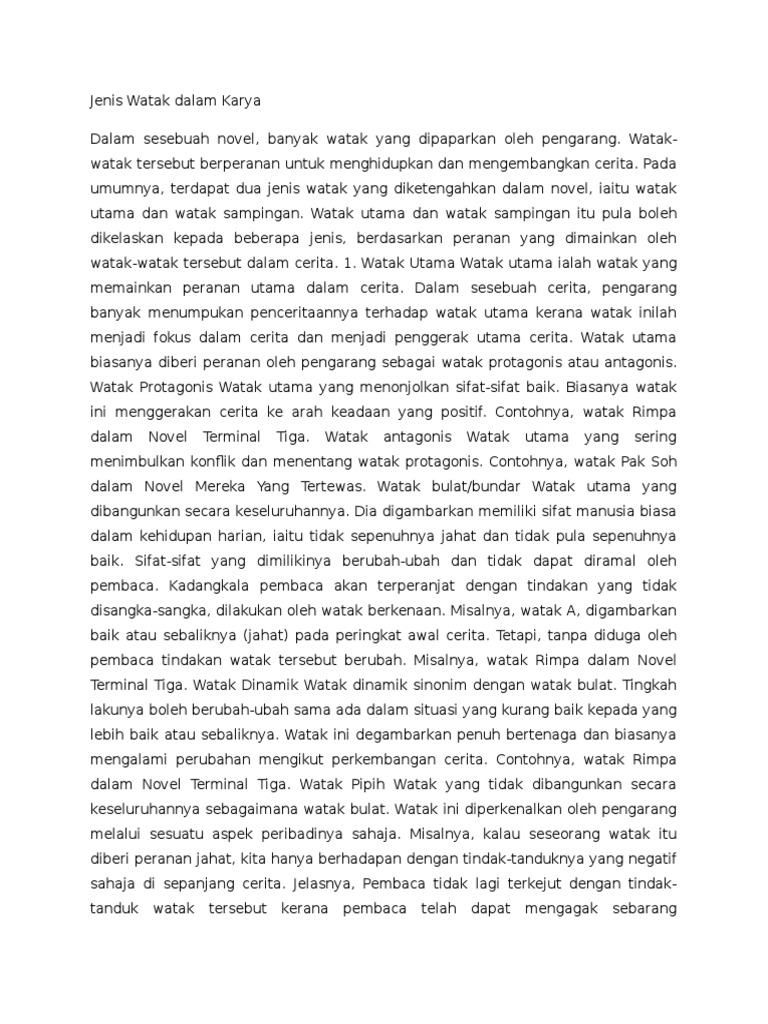 Jenis Watak Dalam Karya | PDF | Fiksi Umum