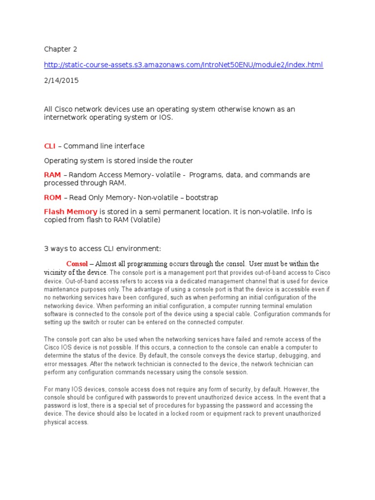 Cisco Chapter 2 Study Guide | PDF | Secure Shell | Command Line Interface