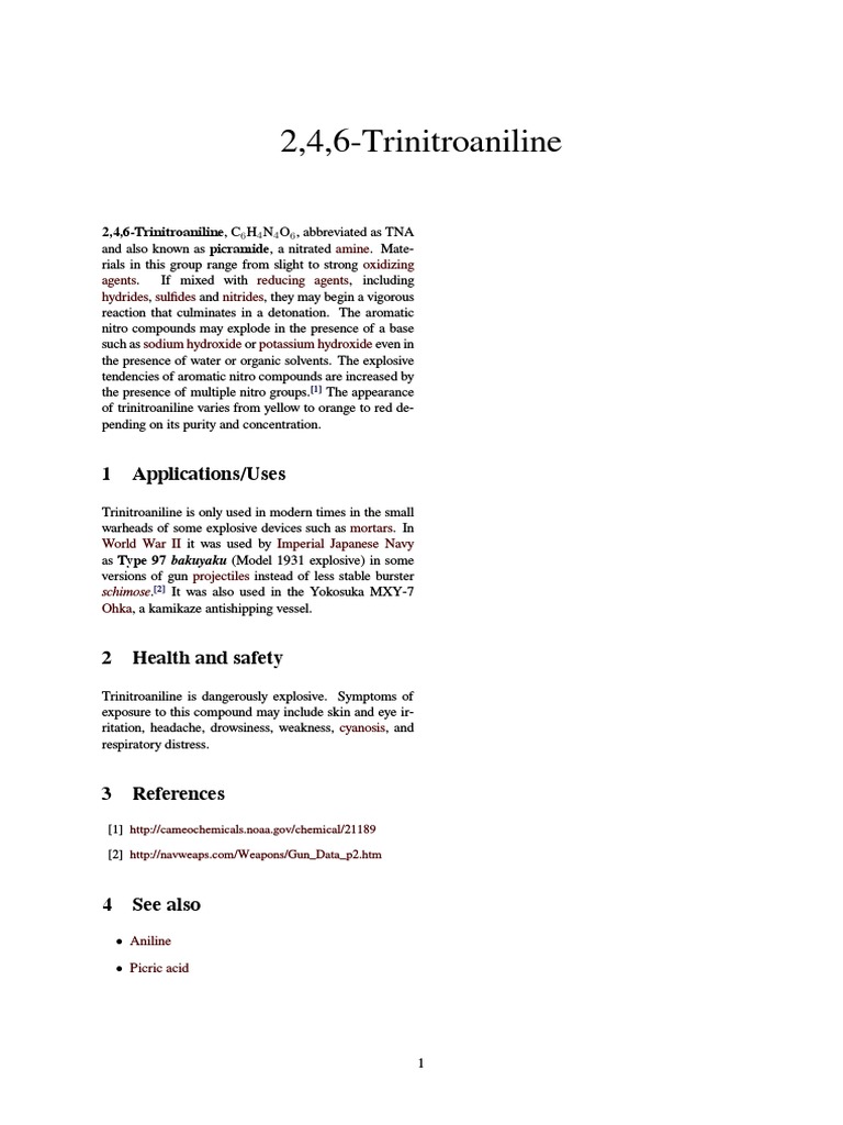 2,4,6 Trinitroaniline | PDF | Hydrogen Compounds | Chemical Elements