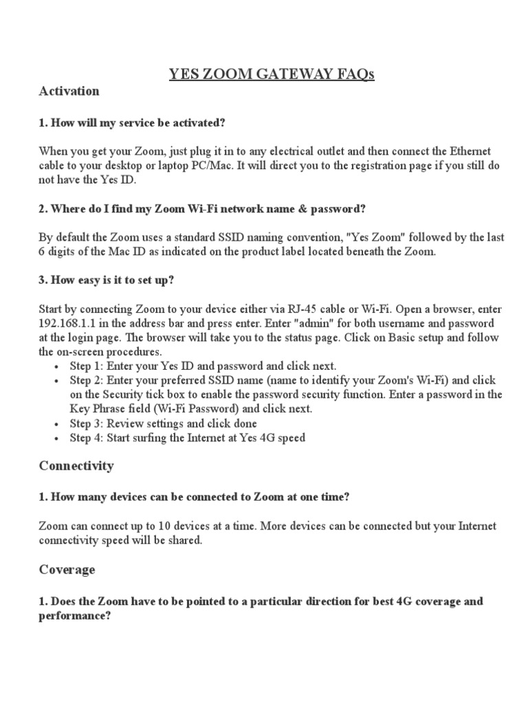 Yes Zoom Gateway Faqs | PDF | Wi Fi | Local Area Network