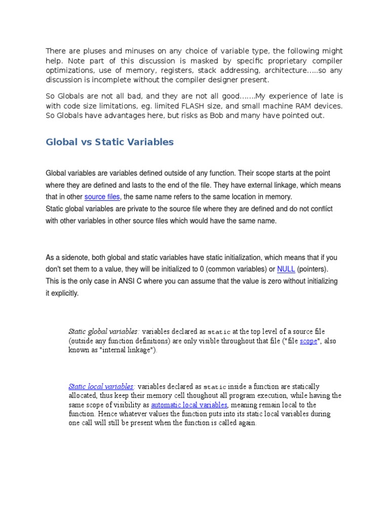 Global Vs Static Vs Local Variables | PDF | Variable (Computer Science ...
