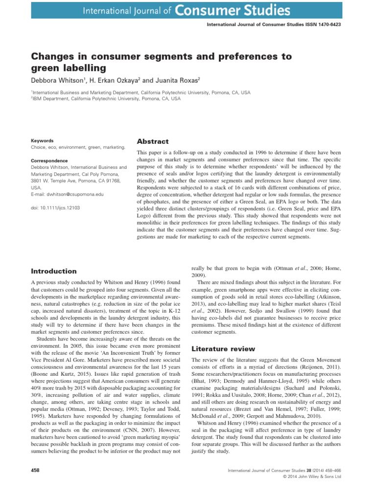 Changes in Consumer Segments and Preferences To Green Labelling | PDF ...