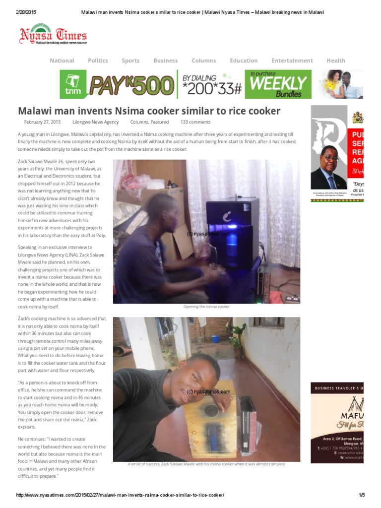 Malawi Man Invents Nsima Cooker Similar To Rice Cooker - Malawi Nyasa ...