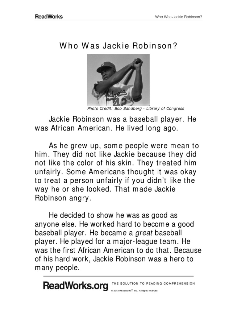 Jackie Robinson Nonfiction Passage | PDF | Jackie Robinson