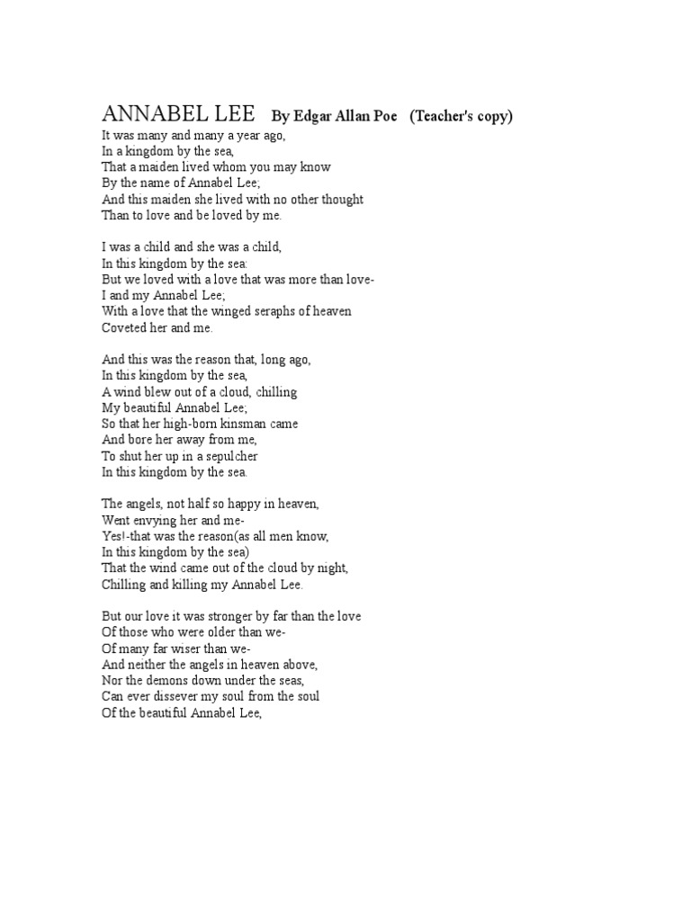 Annabel Lee Final | PDF | Language Arts & Discipline
