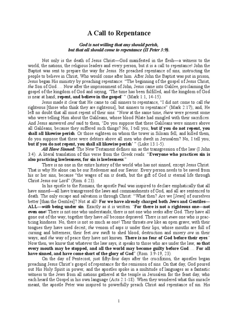 A Call To Repentance | PDF | Repentance | Sin