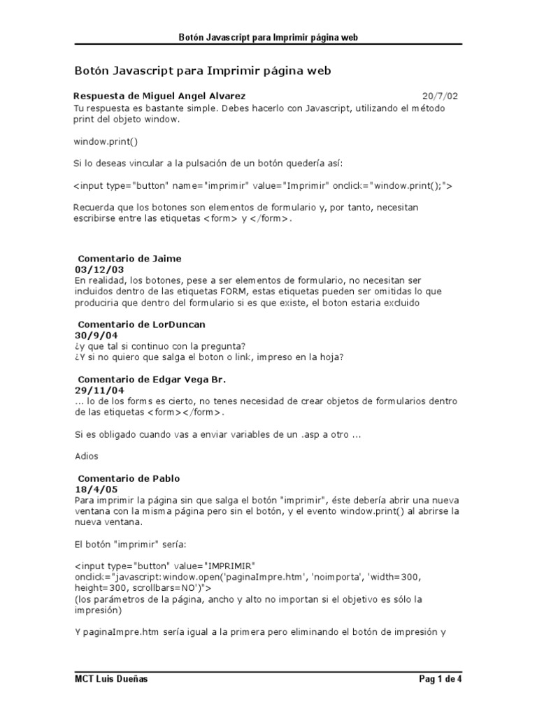 ASP NET - Botón Javascript para Imprimir Página Web | PDF | Script Java ...