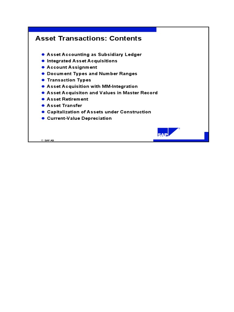 Asset Transactions: Contents: Sap Ag | PDF | Debits And Credits ...