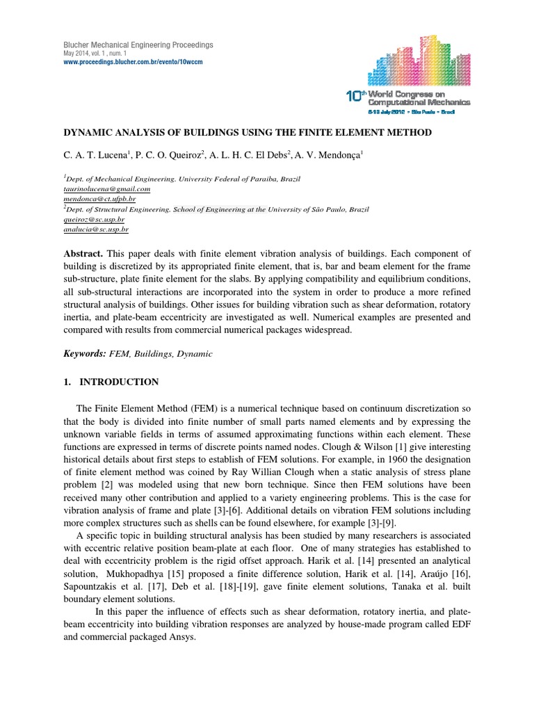 Dynamic Analysis of Buildings Using The Finite Element Method Sacatoma ...